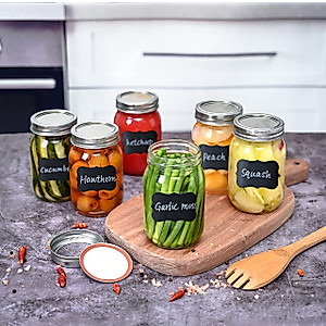 16oz Glass Mason Jars with lids Set of 6 - Airtight Band + Marker & Labels - Canning Jars with Lids, Ideal for candle jars, Spice Jars, Wedding Favors, Meal Prep, Jelly Jar, Jam, Honey,