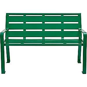Global Industrial 4' Horizontal Steel Slat Outdoor Park Bench with Back, Green