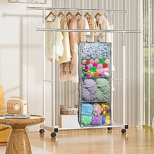 Hanging Yarn Storage Organizer with 4 Large Double Zippered Pockets - Perfect for Crochet & Knitting Lovers. Over-Door Hooks for Easy Access & Space Saving. Clear View for Quick Selection