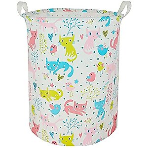 ASKETAM Fabric Laundry Basket Canvas Laundry Hamper for Dirty Clothes Toy Organizer Kid Nursery Room Decor Basket (Color cat)