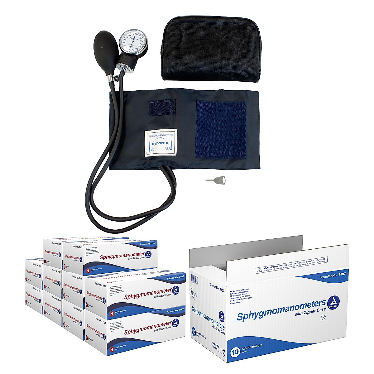 Dynarex 7107 Adult Sphygmomanometer, Medium Arm, Pack of 10