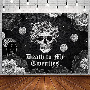 Sendy 7x5ft Death to My Twenties Backdrop for Thirties Birthday Party Decorations RIP 20s Funeral Youth Banner Gothic Skull Tombstone Black Photography Background Photo Booth Studio Props