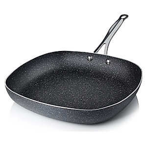 Granitestone 11" Shallow Square Frying Pan Nonstick Skillet, Scratchproof Diamond Infused Coating, No-warp Mineral-enforced Cookware Dishwasher Oven Safe PFOA-Free Kitchenware - As Seen On TV