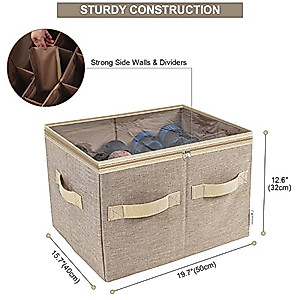 Moteph Shoe Organizer Closet Storage Solution with Clear Cover & Adjustable Dividers for Shoes, Handbags, Blankets, Linen, Clothing (Light Brown, Medium - 16 Pairs)