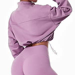 Cocoarm Women Sweat Jacket Cropped Without Hood Sports Long Sleeve Short Cardigan with Zipper Active Wear for Yoga Running(S-Taro )