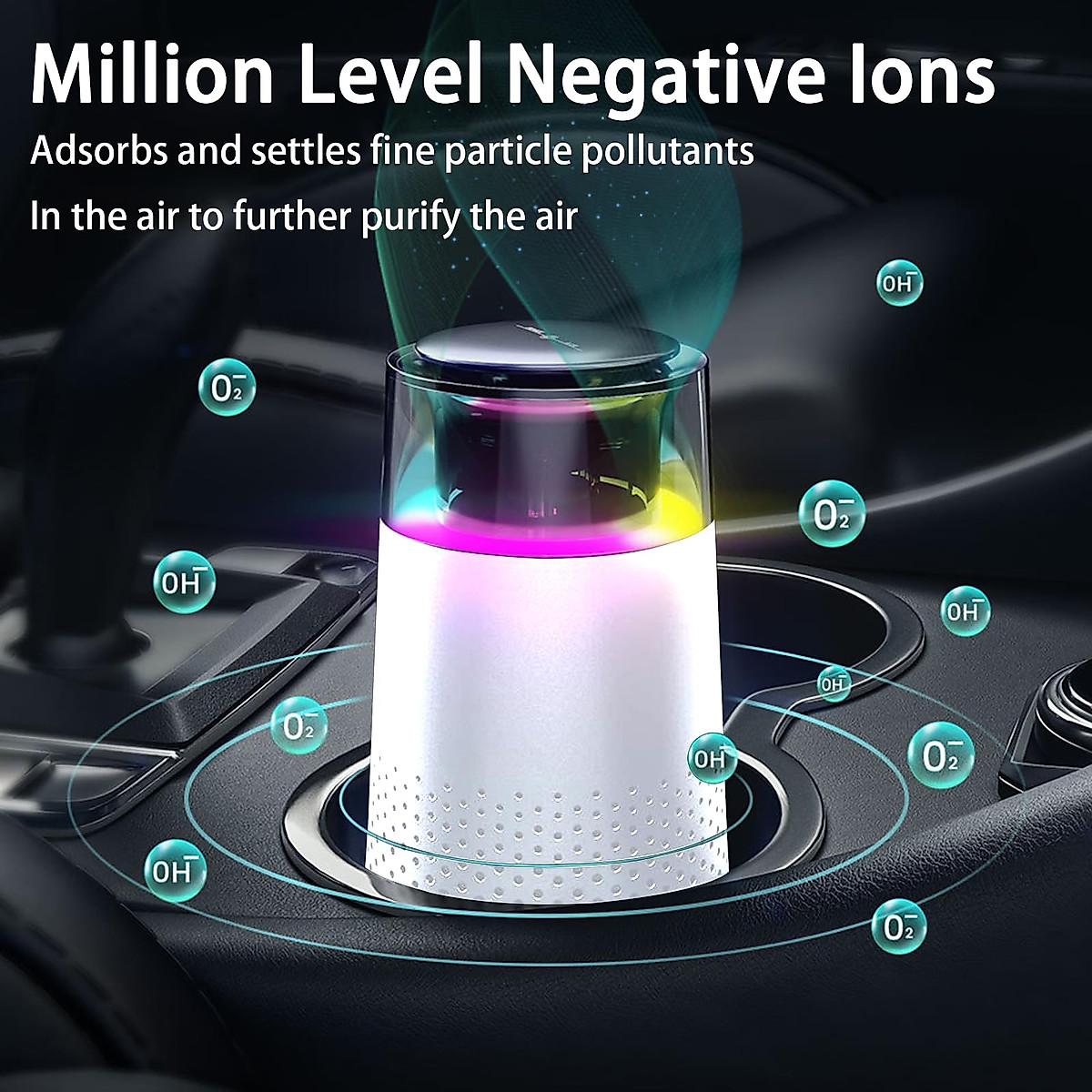 Fourmor Car Air Purifier - Updated Mini Air Purifier Air Purifiers with HEPA Filter,Atmosphere light function with LED running lights，for Car,Home,Office