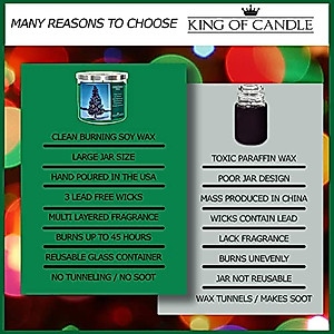 King of Candle - Christmas Tree | Large 3 Wick Strong Scented Christmas Candles Gifts for Women | Balsam Pine Evergreen Fir Fragrance| USA Made Long Lasting 14 oz Soy Wax + Decorative Lid