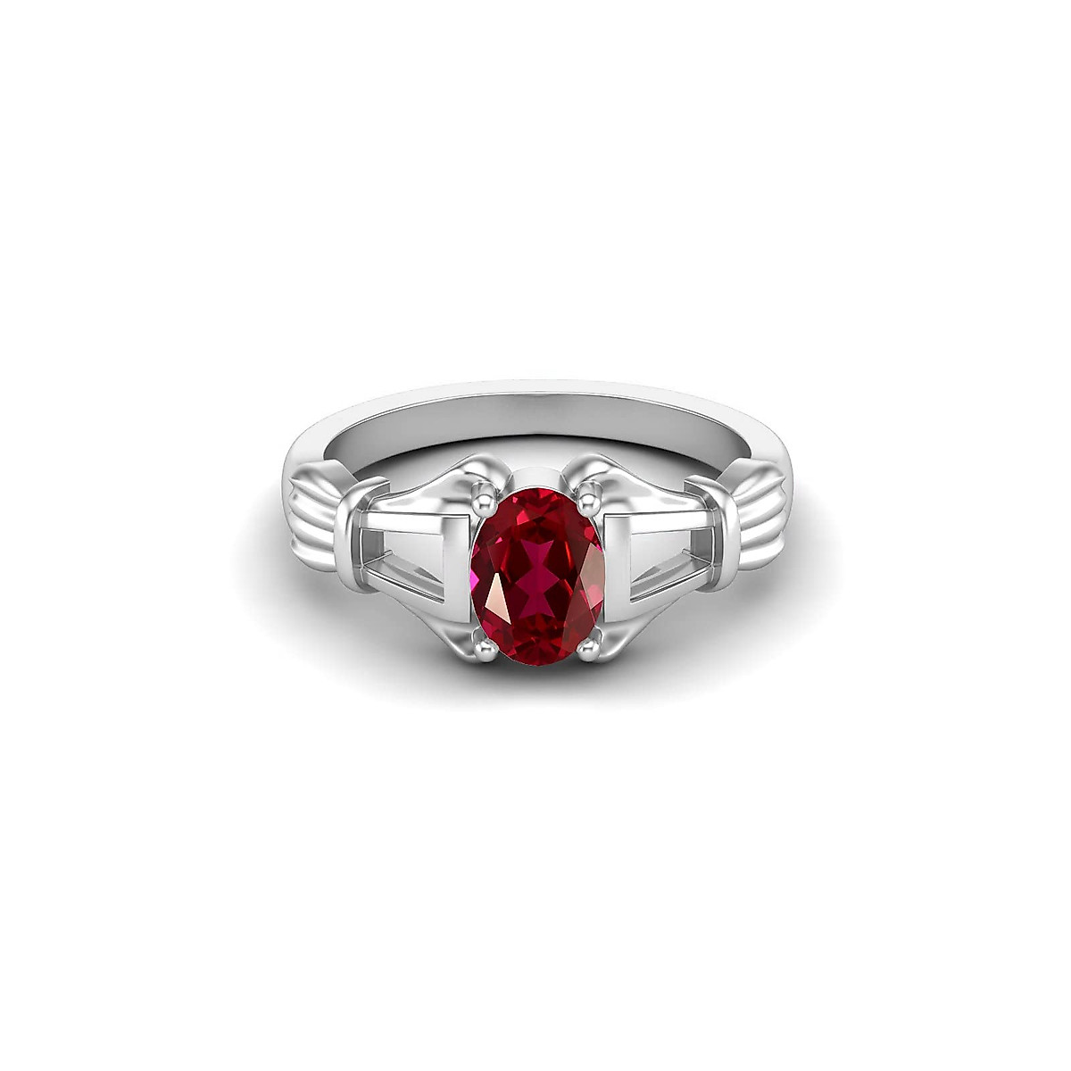 MOONEYE Solid 925 Sterling Silver 7x5mm Oval Shape Ruby July Gemstone Birthstone Engagement Women Ring (Sterling Silver, 6)