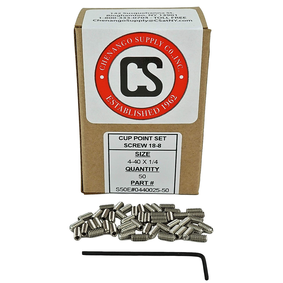 Stainless 4-40 x 1/4" (1/4" to 1" Available) Socket Set Screws Cup Point, Stainless Steel 50 Qty W/Hex Key Wrench (4-40 x 1/4")
