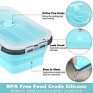 8 Pieces Collapsible Food Storage Containers Foldable Silicone Lunch Containers with Lids, 4 Pcs Silicone Rectangle Collapsible Bowls and 4 Pcs Round Food Bowls, Microwave Freezer and Dishwasher Safe