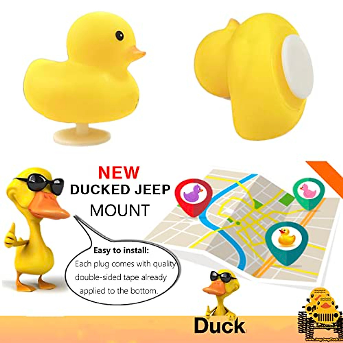 TEYOUYI 4pcs Duck Plug - Rubber Duck Mount,Flock Locker Rubber Duck Holder for Jeep Dash and Fixed Display,Gift for Jeep Lover,White（Excluding Rubber Duck） Black