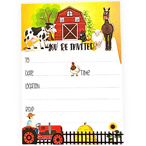 QualityVibe Farm Invitations With Envelopes. Set Of 25 Barnyard Invites with Envelopes For Barn Farm Events Includes Birthdays & Baby Showers. With Farmhouse animals & Tractor Graphics.