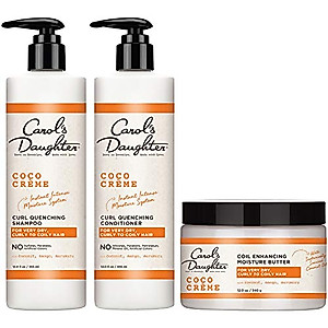 Carol’s Daughter Coco Creme Sulfate Free Shampoo and Conditioner Set with Silicone Free Hair Butter, for Very Dry Curly Hair, with Coconut Oil and Mango Butter