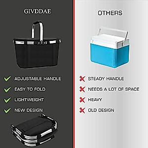 GIVDDAE Picnic Basket Shopping Bags Lunch Bag for Women/Men School Picnic Beach Insulated Bag for Hot Food Delivery Bag Collapsible Picnic and Food Delivery Tote 30L (Black)