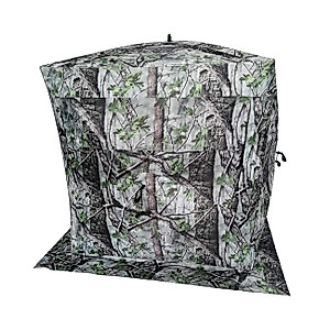 THUNDERBAY See Through Hunting Blind Combo with 2 Chairs, 3 Person Pop Up Ground Blinds 180 Degree, 300D Durable Hunting Tent for Deer & Turkey Hunting (Camouflage), Floor Space 62" x 62"