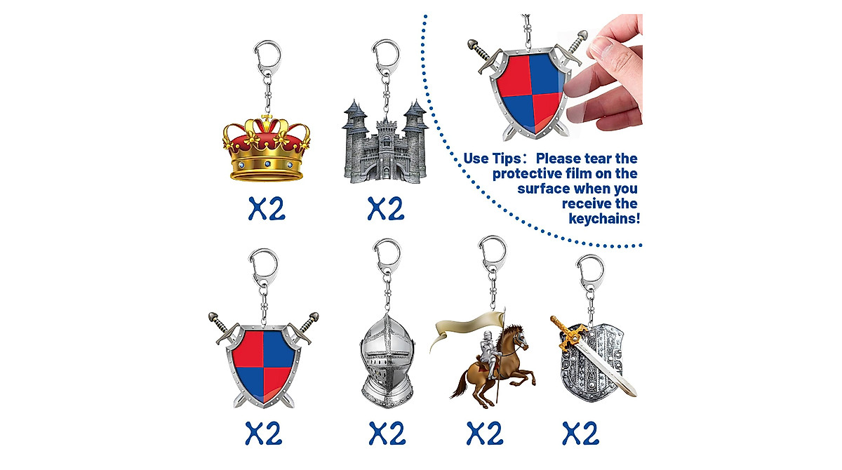 Medieval Knight Key Chains - Pack of 12 for Parties