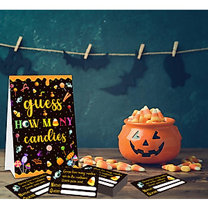 BIZIBAFF Halloween Guess How Many Candies Game Halloween Candy Party Game for Adults Women 50 Candies Guessing Game Cards Halloween Baby Shower Party Game Decoration Halloween Party Favors Supplies