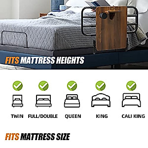 EasyVibe Bed Rails for Elderly Adults - with Foldable Table & Adjustable Length, Bed Safety Rails for Seniors, Adult Bed Rail Assist Bar, Bed Railing Grab Bar