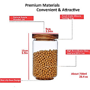 Keledz Glass Storage Jar with Wood Lids, Airtight Sealed Clear Borosilicate Glass Canister Kitchen Food Storage Containers for Coffee Beans Loose Tea Nuts Sugar Candy Spice, 450ml 16 oz (450ml 16 oz)