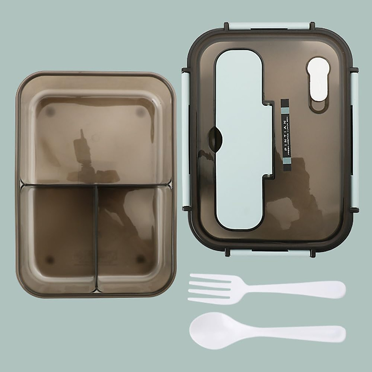 Hacaroa 3 Pack 51 Oz Bento Lunch Box with Spoon, Plastic Food Storage Box with 3 Compartments, Leak-proof Lunch Container for Adults, Work and Travel, 3 Colors