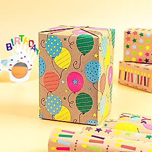 RUSPEPA Wrapping Paper Kraft Paper - Colorful Birthday Text Wrap Design - 4 Rolls - 30 inches x 10 feet per Roll