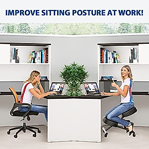 Kneeling Chair Ergonomic for Office, Adjustable Stool for Home and Office - Improve Your Posture with an Angled Seat - Thick Comfortable Moulded Foam Cushions - Brake and Smooth Gliding Casters