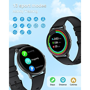 ASIAMENG Smart Watch for Women, Round Smartwatch for IP68 Waterproof with Heart Rate Monitor, Sleep Monitor, Calorie Monitor, Pedometer Stopwatch Fitness Watch, Smart Watch for iPhone Android