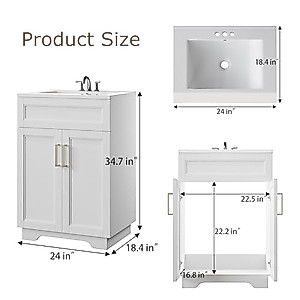 UpWiew Bathroom Vanity with Ceramic Sink, 24", White