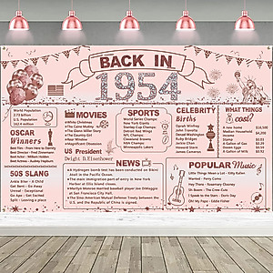 DARUNAXY Rose Gold 70th Birthday Party Decorations for Women, Back in 1954 70th Birthday Banner Backdrop Pink Cheers to 70 Years Old Birthday Party Supplies Vintage 1954 70 Birthday Poster for Girls