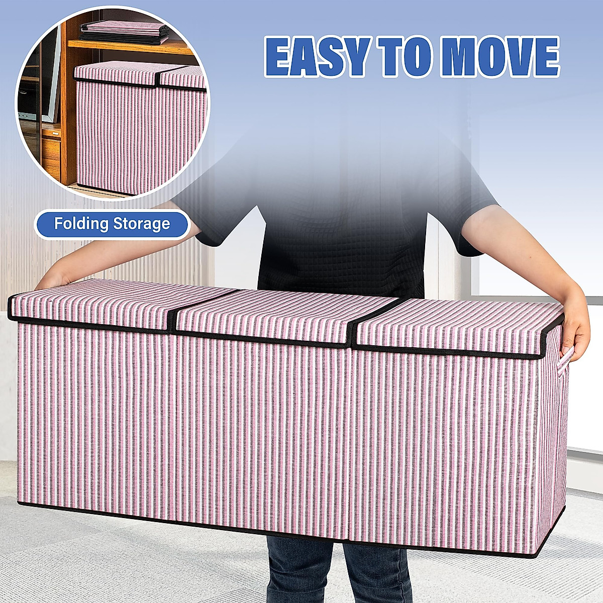 DECOSIS Extra Large Toy Box, Foldable Toy Chest for Girls with DIY Partition Storage, Kids Toy Box 40 x 16 x 14 in for Playroom, Living Room, Kid's Room, Pink, LBOX-PINK-1