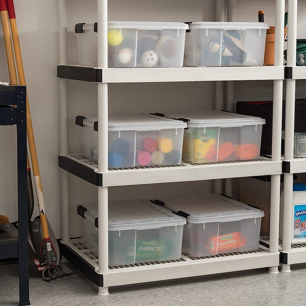 IRIS USA 30.6 Quart WEATHERPRO Plastic Storage Box, 6 Pack & Plastic Storage Container Bin with Secure Lid and Latching Buckles, 6 pack - Clear