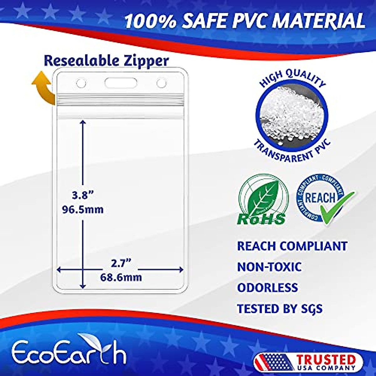 EcoEarth Vertical ID Badge Holder (Sealable 2.25x3.5 inch Premium Bulk 100 Pack) ID Holder, ID Card Holder Bulk, Name Badge Holder, Name Tag, Plastic Badge Holder, Badge Protector, Clear Card ID Tag