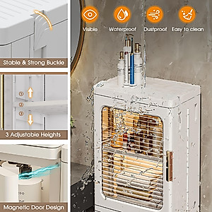 PIBEIBUK 3-Tiers Slim Bathroom Storage Cabinet, Plastic Narrow Storage Organizer with Doors and Shelves, Movable Waterproof Bathroom Floor Cabinet for Small Spaces, Kitchen, Laundry, Office, Bedroom