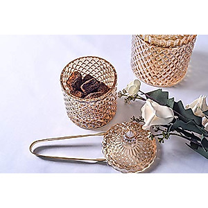 Rainie Love Home Basic Food Storage Organization Set-Crystal Diamond Faceted Jar with Crystal Lid,Suitable as A Candy Dish,Cookie Tin,Biscuit Barrel,Decorative Candy Jar (Amber, 12 oz)