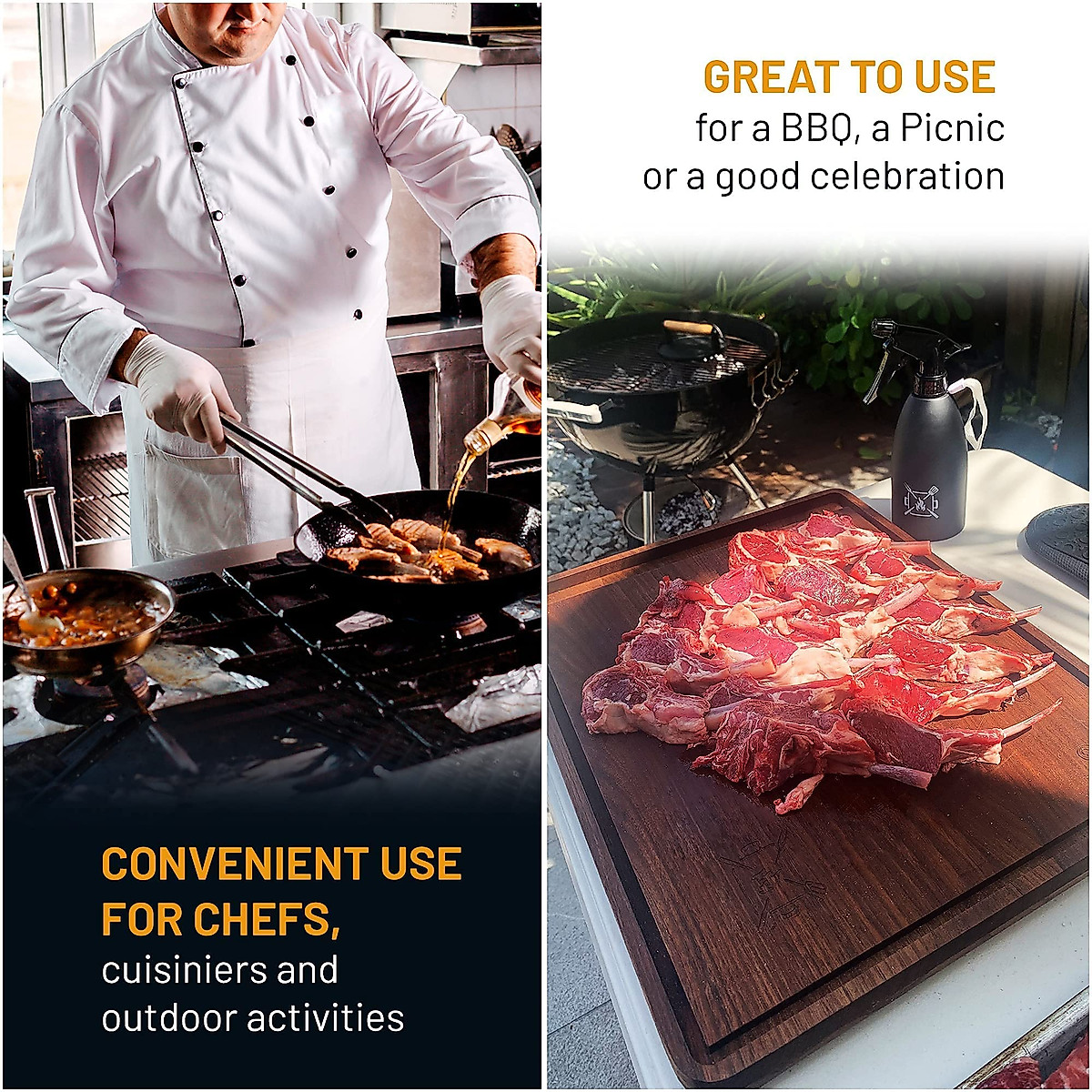 Large Cutting Board Made of Walnut - Wooden Chopping Block Board - Meat Butcher Block Cutting Board - Deep Juice Groove - Perfect Chopping Board for Kitchen BBQ Charcuterie