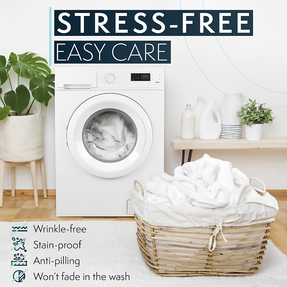 HC COLLECTION Bed Sheets Set California King with 2 Pillowcases Hotel Luxury Brushed Microfiber Sheet w/Deep Pocket, Fade Resistant Ultra Soft Breathable Lightweight 4 Pcs Bedding Solid Color, Navy