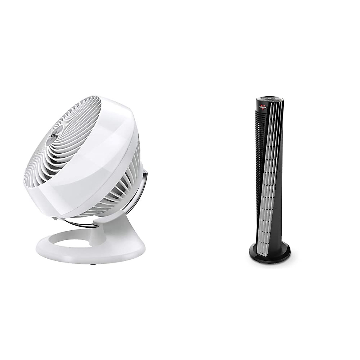 Vornado 660 Large Whole Room Air Circulator Fan with 4 Speeds and 90-Degree Tilt, 660-Large, White & 184 Whole Room Air Circulator Tower Fan, 41", 184-41", Black