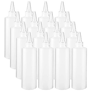 Yesland 16 Pack Plastic Squeeze Squirt Bottles with Leak-Proof Cap - 8 oz Condiment Bottles and Pancake Squeeze Bottle - Oil Squeeze Bottle for Ketchup, Liquids, Paint, Workshop and Pancake Art