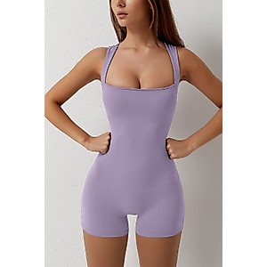 QINSEN Women's Sleeveless Tank Top Racerback One Piece Jumpsuit Workout Outfits Purple S