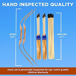 Adventure Awaits! - 2-Pack Handmade Girls Wooden Bow and Arrow Set - 20 Wood Arrows and 2 Quivers - for Outdoor Play