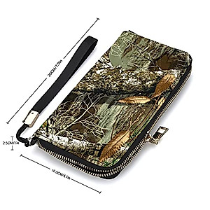 Hon-Lally Autumn Hunting Tree Camo Pattern Wristlet Wallets for Women Girls Men Leather Ladies Long Clutch Purse Zip Around Card Key Phone Holder, 20x10.5cm