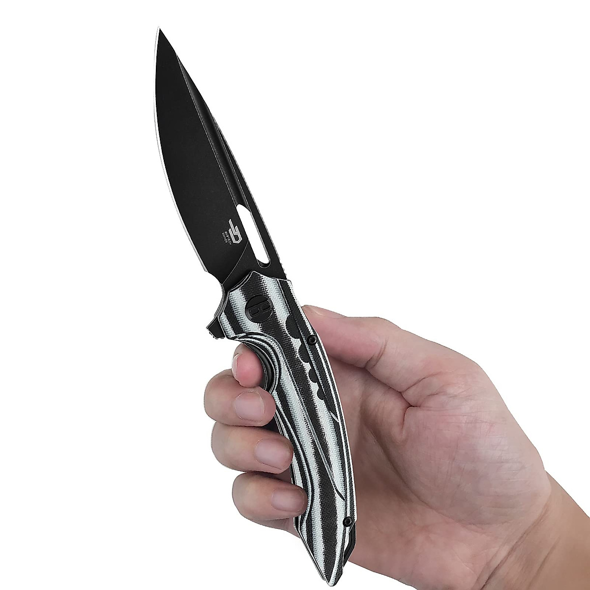 BESTECH KNIVES Pocket Folder Folding Knife: 3.54" N690 Steel Black Blade, Carbon Fiber and G10 Scales, Flipper, Liner Lock, EDC Titanium Clip, BL02D (White 02)