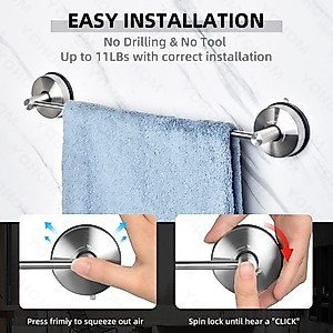 YOHOM Suction Cup Towel Bar for Shower 17 Inch Stainless Steel Bathroom Towel Rack Suction Washcloth Holder Vacuum Hand Towel Bar for Glass Shower Door Removable Towel