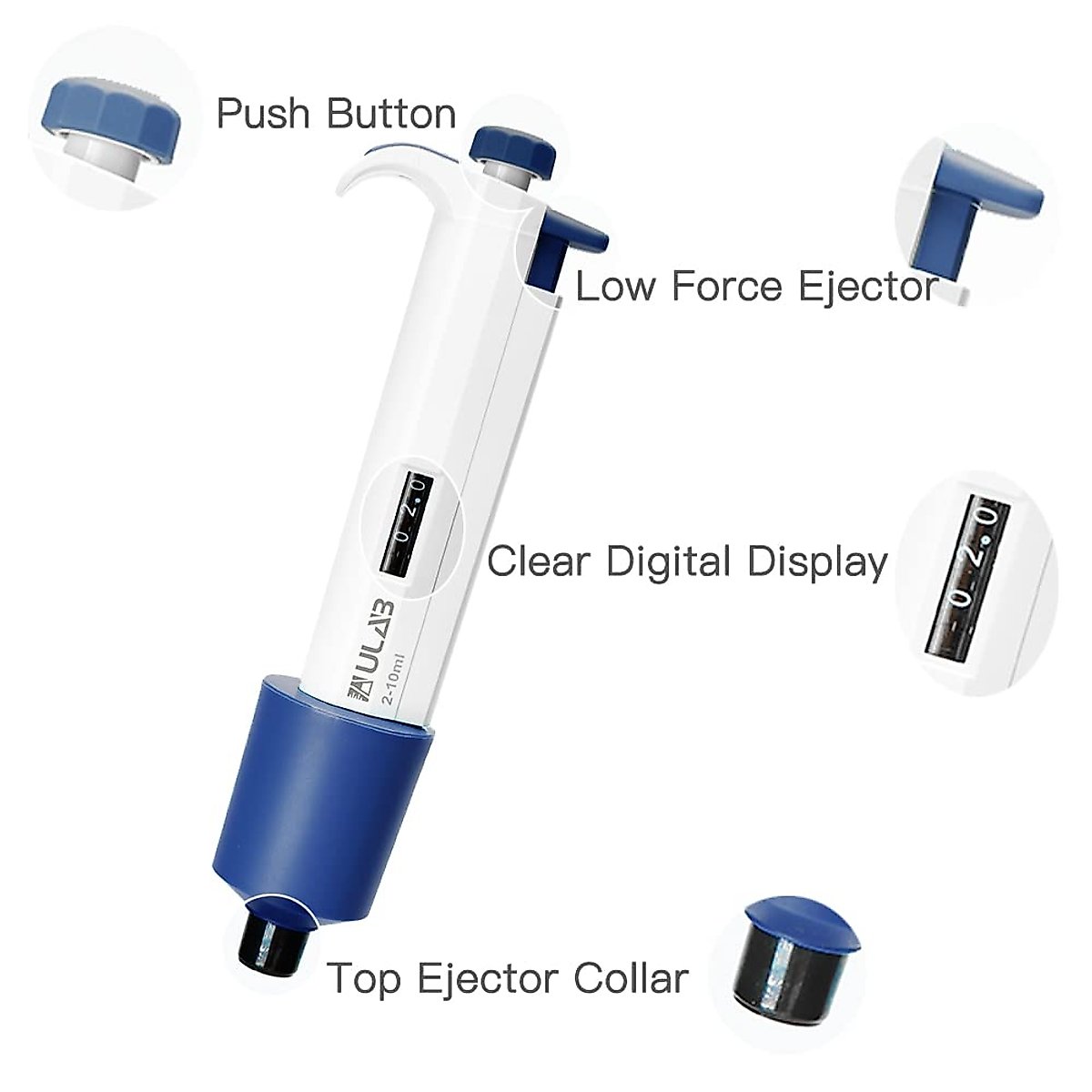 ULAB Single Channel Pipettor, Adjustable Volume Micro Pipettes, Vol.Range.2-10ml, ULH1023