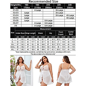 Avidlove Women Plus Size Lingerie Snap Crotch Babydoll Sexy Curvy Strappy Ruffle Lace Chemise(White,L)