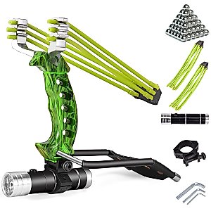 NOBONDO Strong Folding Slingshot - Powerful Adjustable SlingShot Rocket with Wrist Brace Hunting Survival Catapult with 2 Rubber Bands and 100 Ammo Balls
