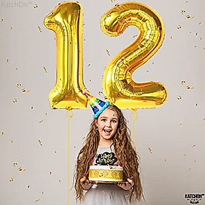 KatchOn, Giant Gold 12 Balloon Number - 40 Inch | 12 Number Balloons, 12th Birthday Decorations Boy | Gold 12 Balloons for Golden Birthday Decorations for Girls 12 | Number 12 Balloons for Birthdays