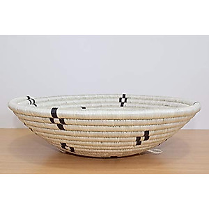 Large Hand Woven African Basket - 12 Inches Sisal & Sweetgrass Basket - Woven Bowl - Handmade in Rwanda, Cotton White, Black, RB209