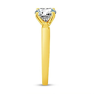 Size - 7.5 - Solid 14k Yellow Gold Round Cut Thick Band Classic Solitaire Wedding Engagement Ring CZ Cubic Zirconia 1.0ct.