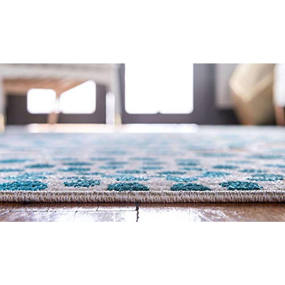 Unique Loom Modern Collection Geometric, Contemporary, Circles, Swirls, High-Low Pile, Indoor and Outdoor Area Rug, 7 ft x 10 ft, Ivory/Teal